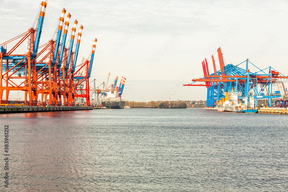 Port terminal for loading and offloading ships Stock Photo | Adobe Stock