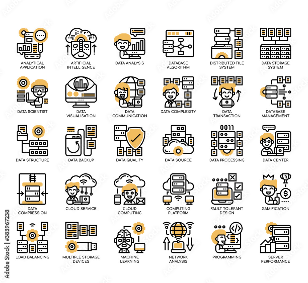 Set of Big data thin line and pixel perfect icons for any web and app ...