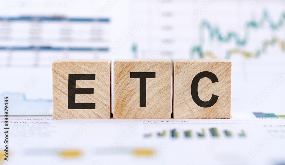 Alphabet letter in word ETC (abbreviation of et cetera) on financial ...