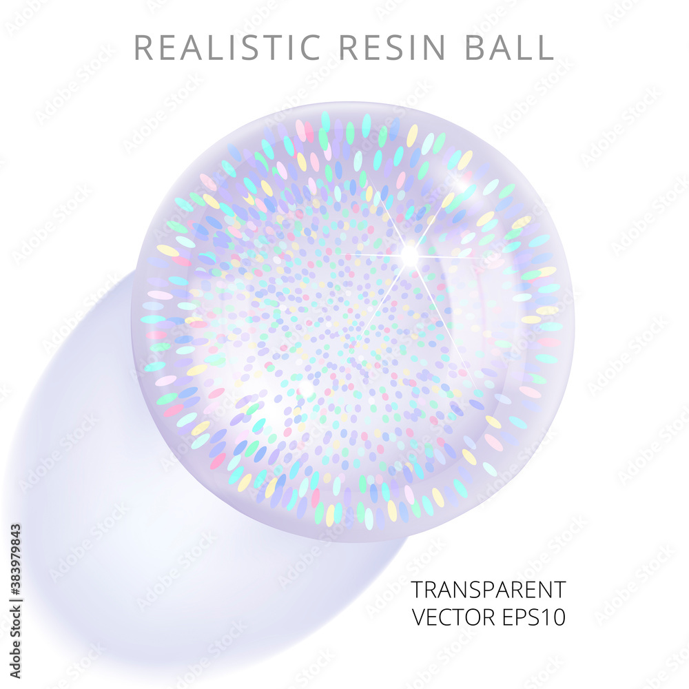 Bright resin ball with a rainbow glitter effect. Vector 3d realistic ...