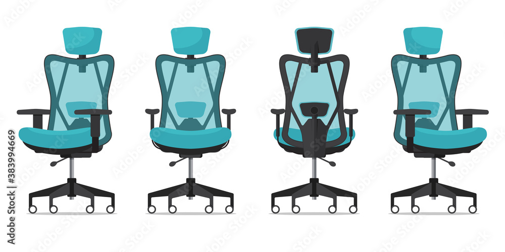 Office chair or desk chair from various points of view. Ergonomic chair ...