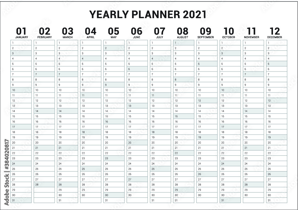 Year 2021 calendar vector design template, simple and clean design ...