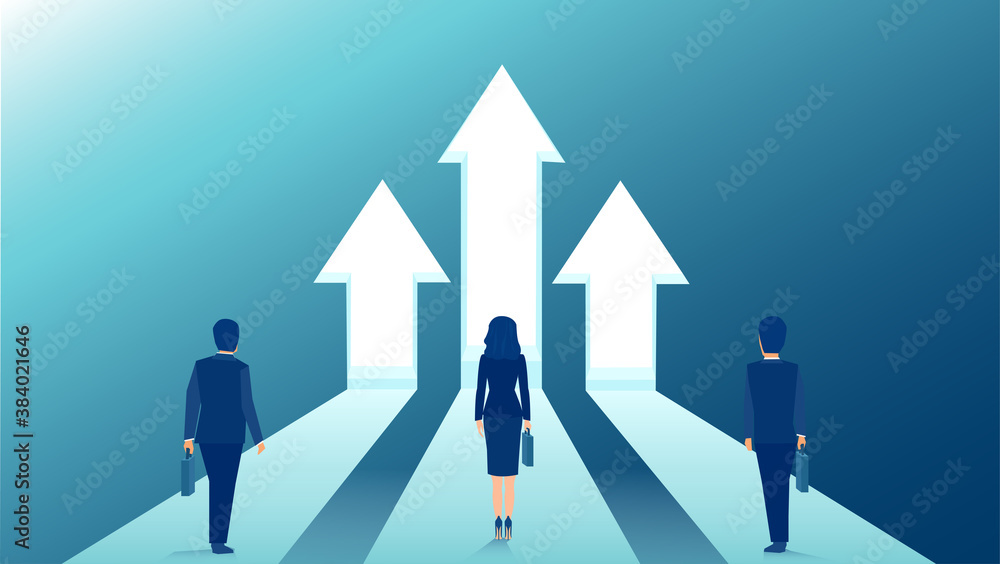 Vector of businesspeople standing on arrows growing up Stock Vector ...
