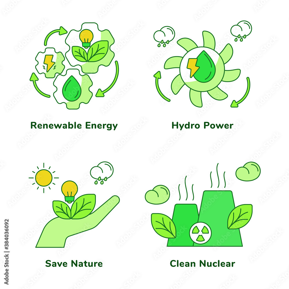 Ecology set collection renewable energy hydro power save nature clean ...