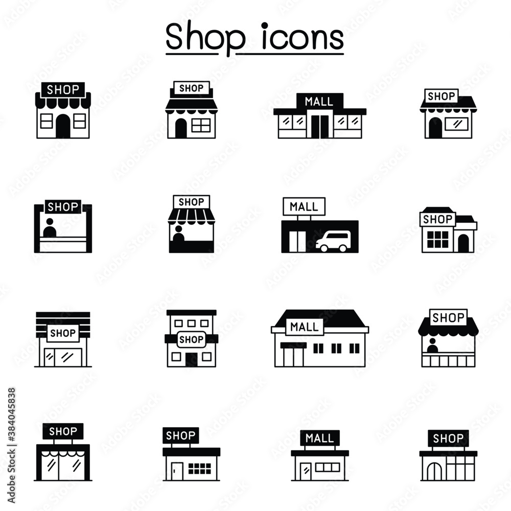 Set of shop icons. contains such Icons as, supermarket, shopping mall ...