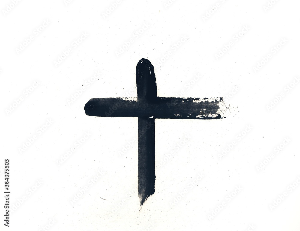 Black hand drawn cross symbol isolated on white background Stock ...