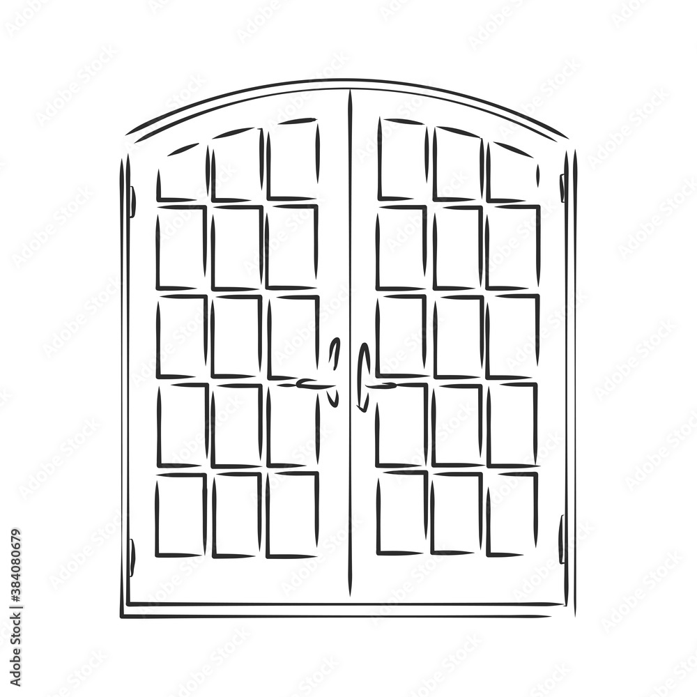 Modern double pvc sash on light inside wall backdrop. Freehand outline ...