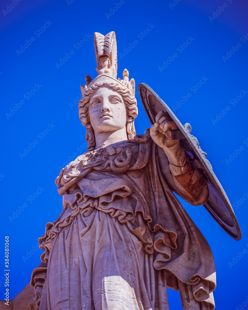 Athena ancient Greek goddess marble statue detail on plain background ...