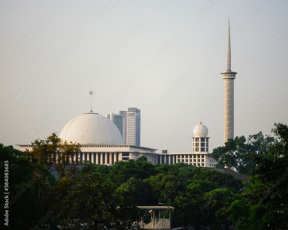Tower of Istiqlal Mosque Jakarta. The largest mosque in South-East Asia ...