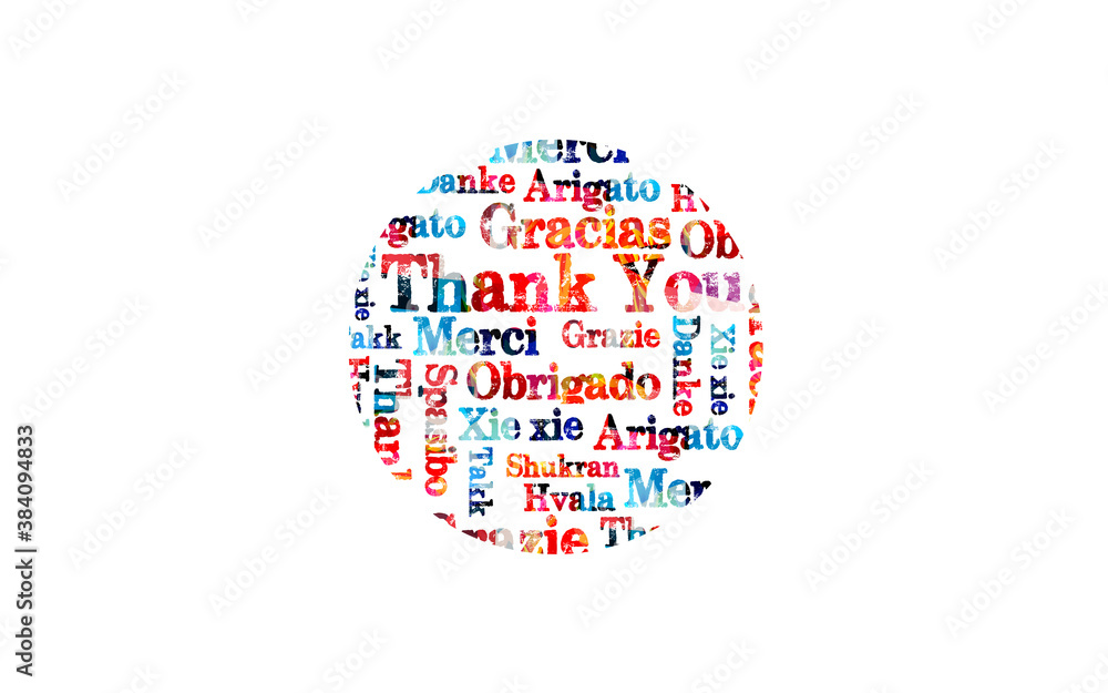 Thank you appreciation greeting card in different languages vector ...