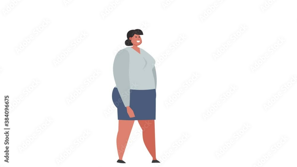 Isolated Cartoon Flat Fat Woman Character Walking Cycle Loop Animation ...