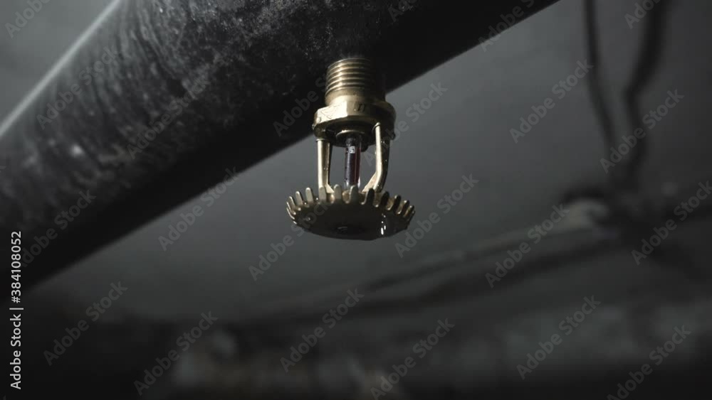 Broken faulty and defective Fire sprinkler system on the pipe in ...