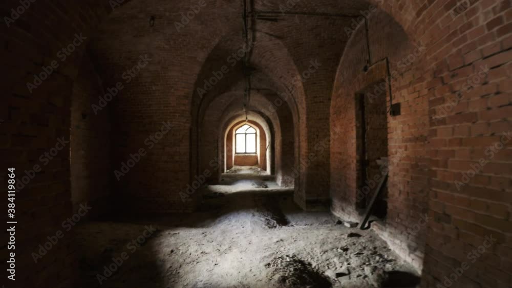 Walk through corridor of aged brick building Stock Video | Adobe Stock