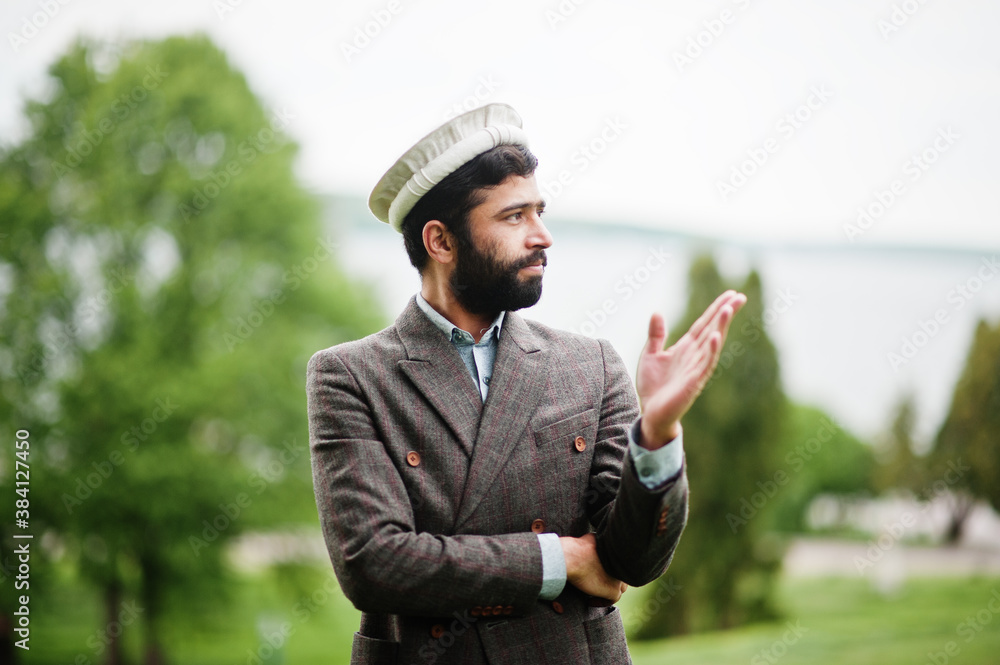 Beard afghanistan man wear pakol hat and jacket. Stock Photo | Adobe Stock