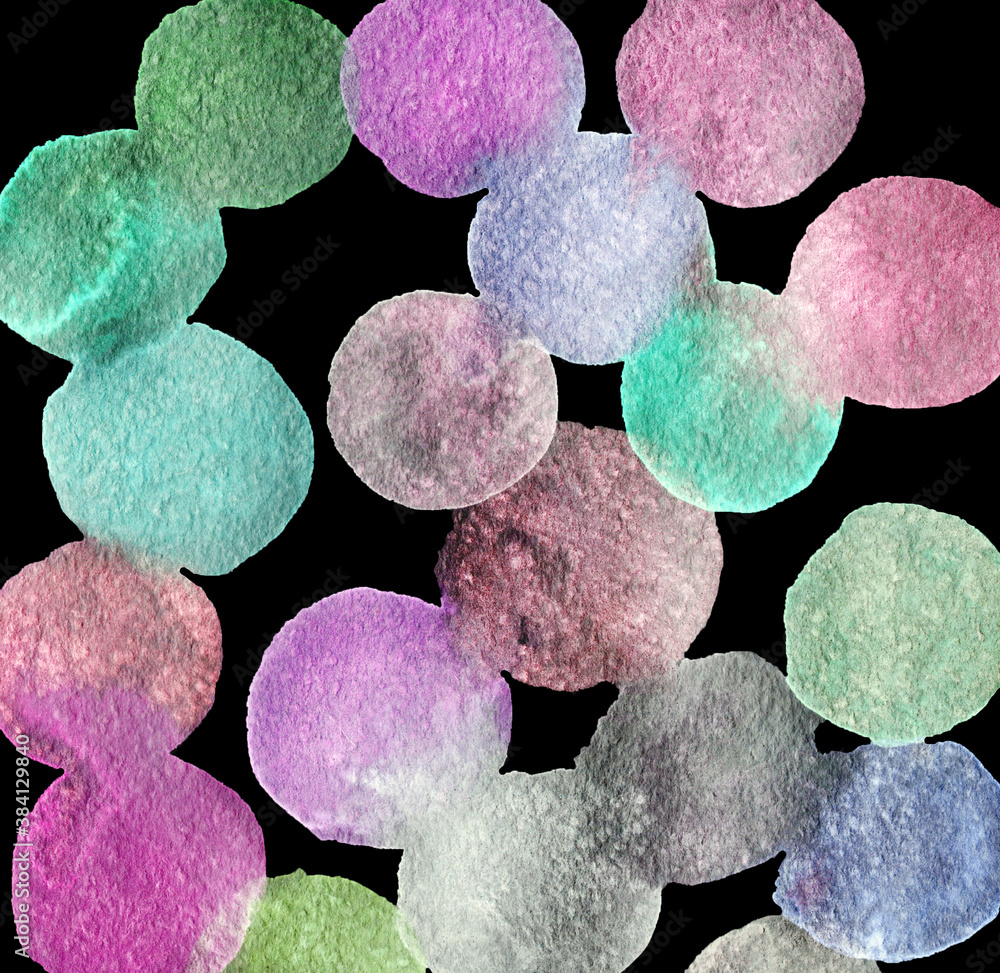Simple abstract background with bubbles, falling confetti. Watercolor ...