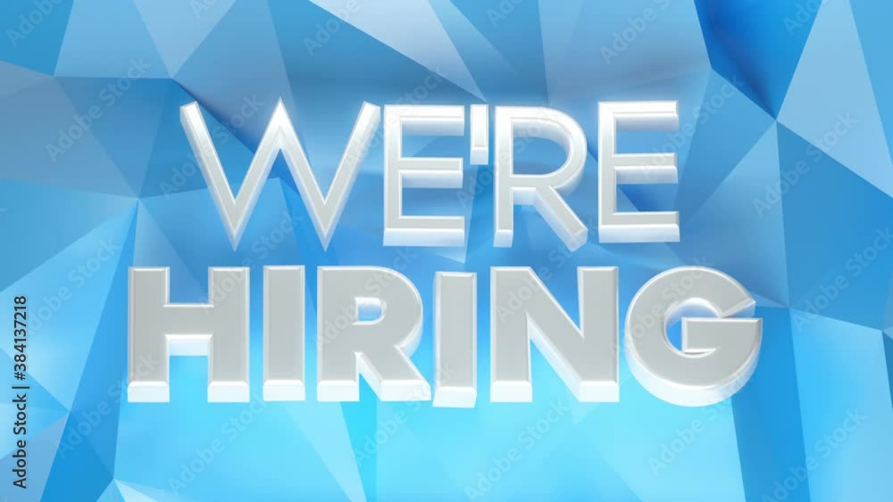 We're Hiring Loop 1 White x Blue: animated we're hiring text, with ...