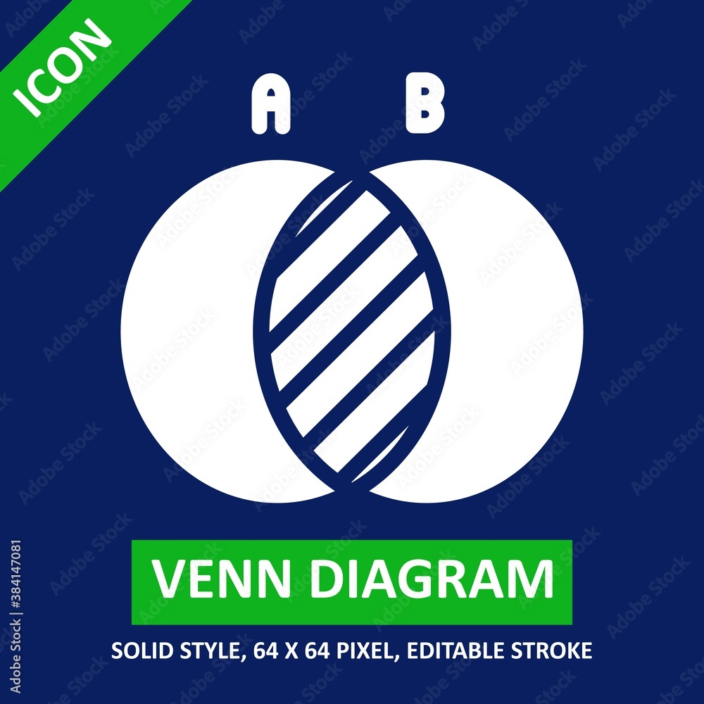 venn diagram icon solid style on white background. chart and diagram ...