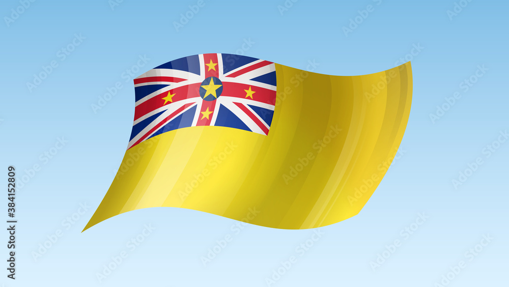 Niue flag state symbol isolated on background national banner. Greeting ...
