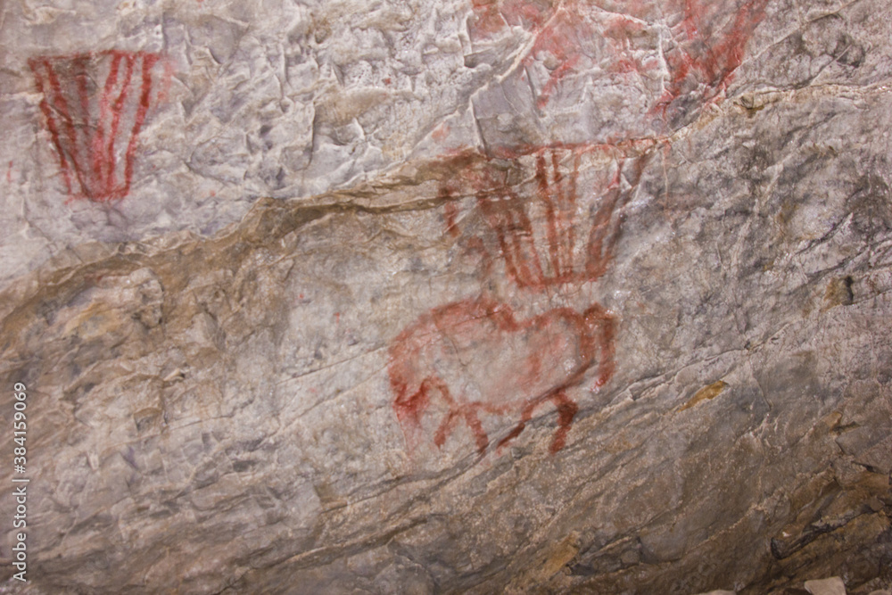 ancient inscriptions at Kapova cave. Shulgan-Tash Nature Reserve Stock ...