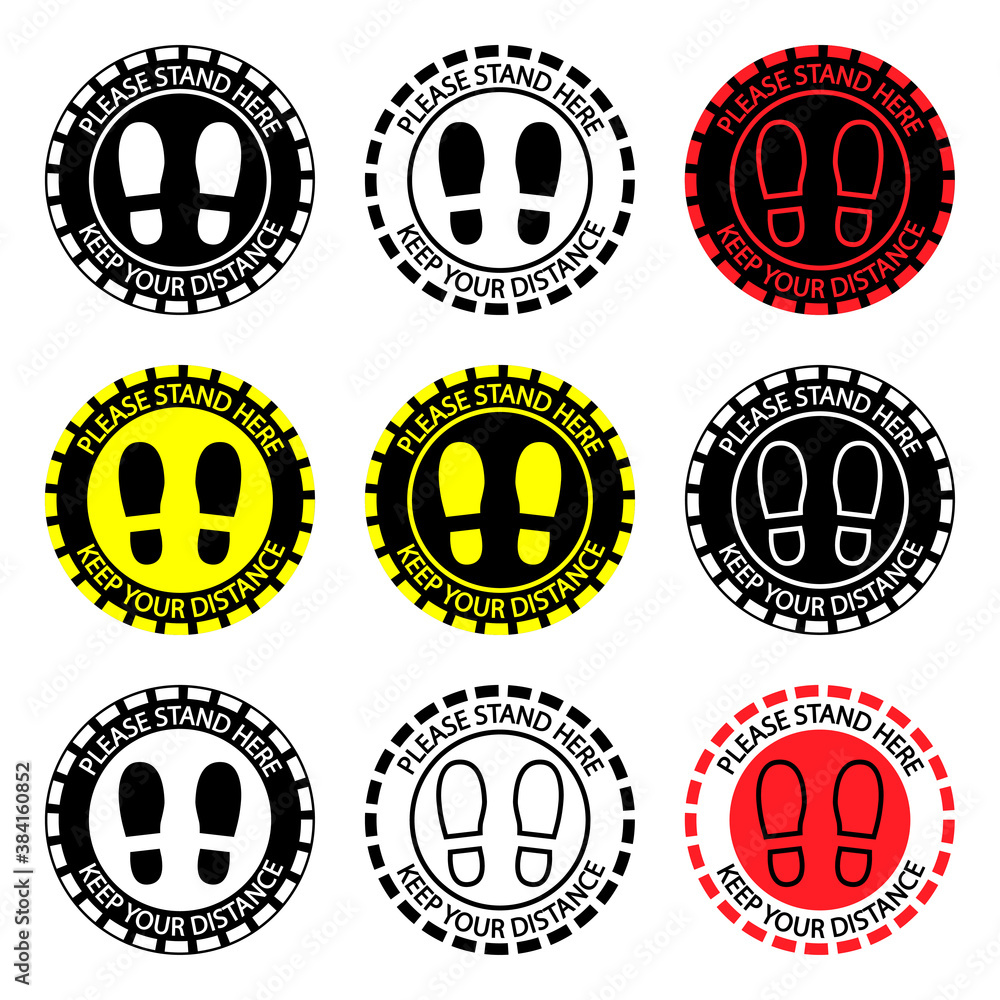 Stand here sign. Keep your distance. For prevention of spreading the ...