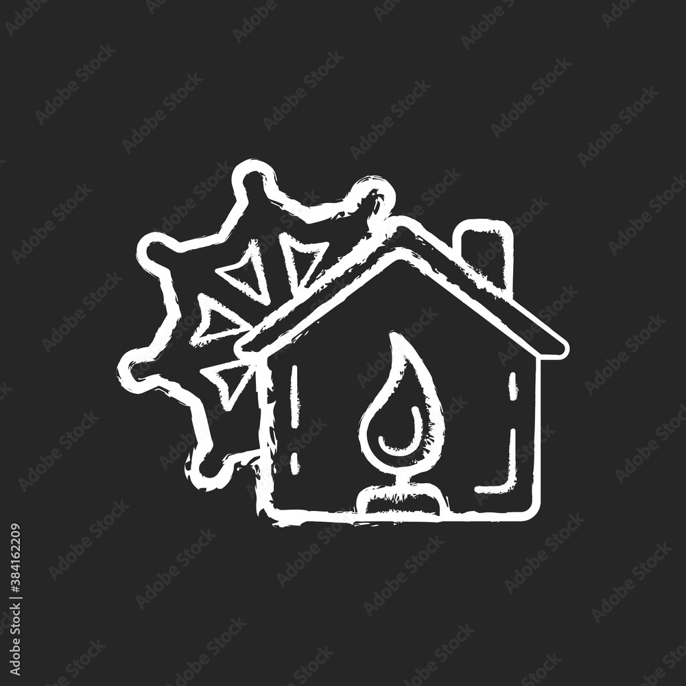 Warming center chalk white icon on black background. Short-term ...