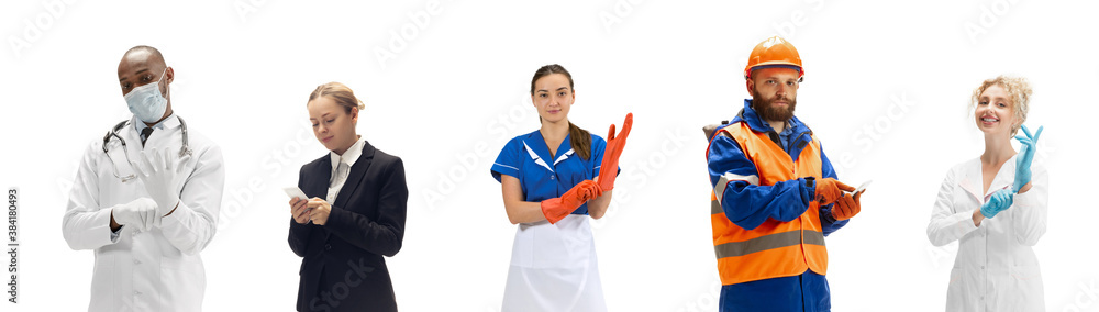 Group of people with different professions isolated on white studio ...