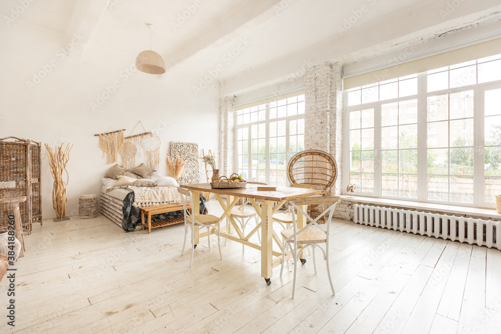 Large spacious room with a trendy loft design of sitting area. huge ...