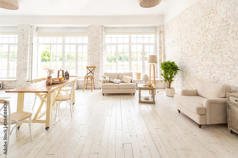 Large spacious room with a trendy loft design of sitting area. huge ...