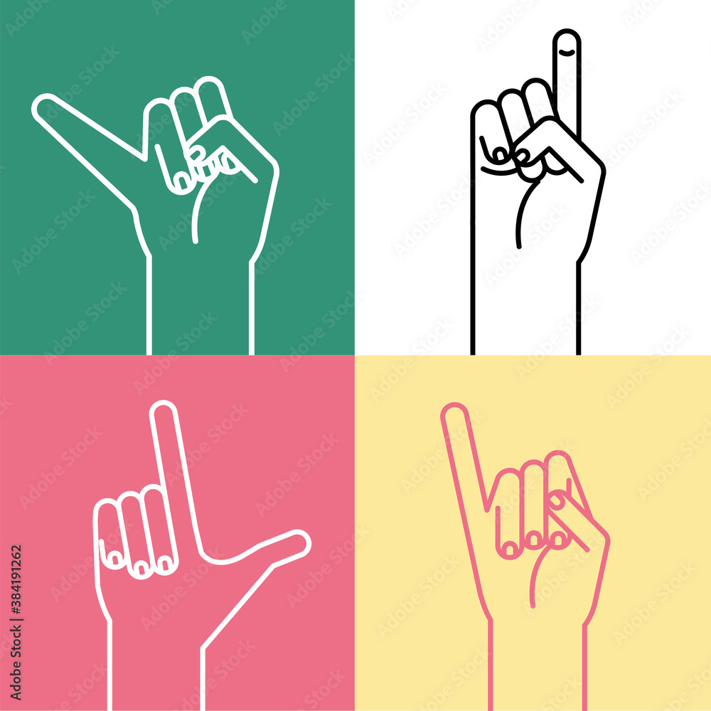 hand sign language alphabet line style icons collection vector design ...
