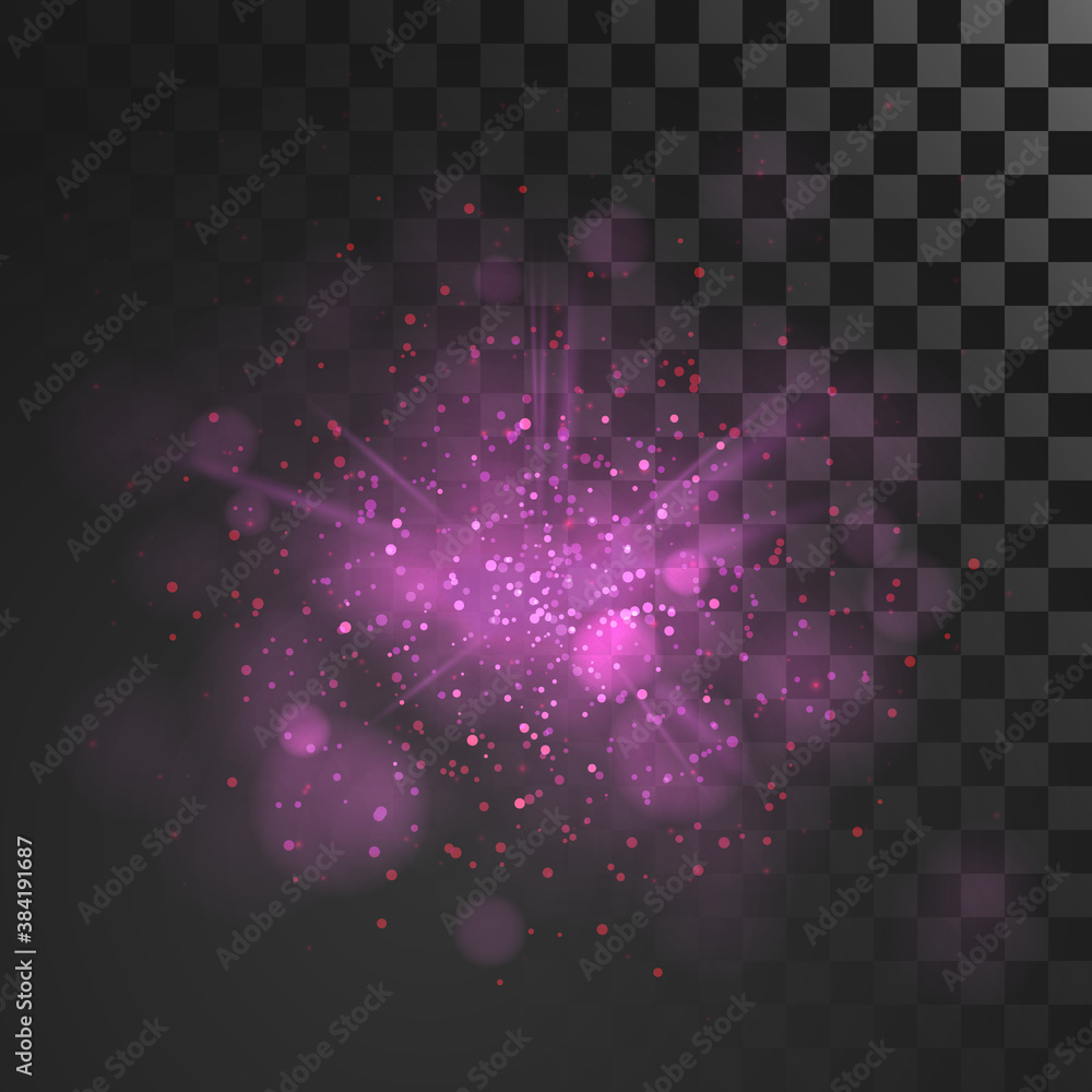 Purple dust vector firework explosion. Abstract Holiday Light Rays ...