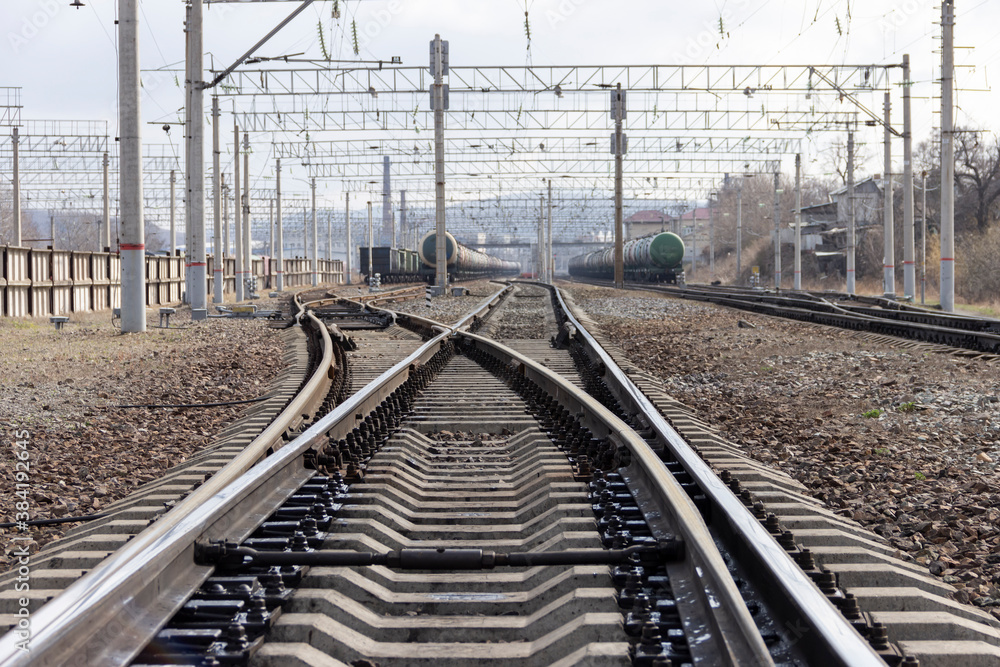 Railway rails stretching into the distance. The end of the Trans ...