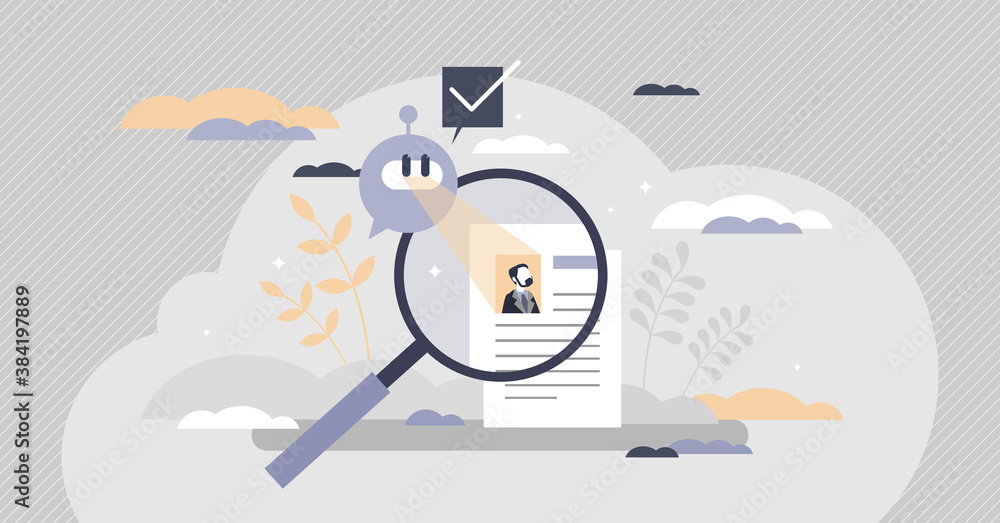 HR AI as human resources robots scanning CV for hiring tiny person ...
