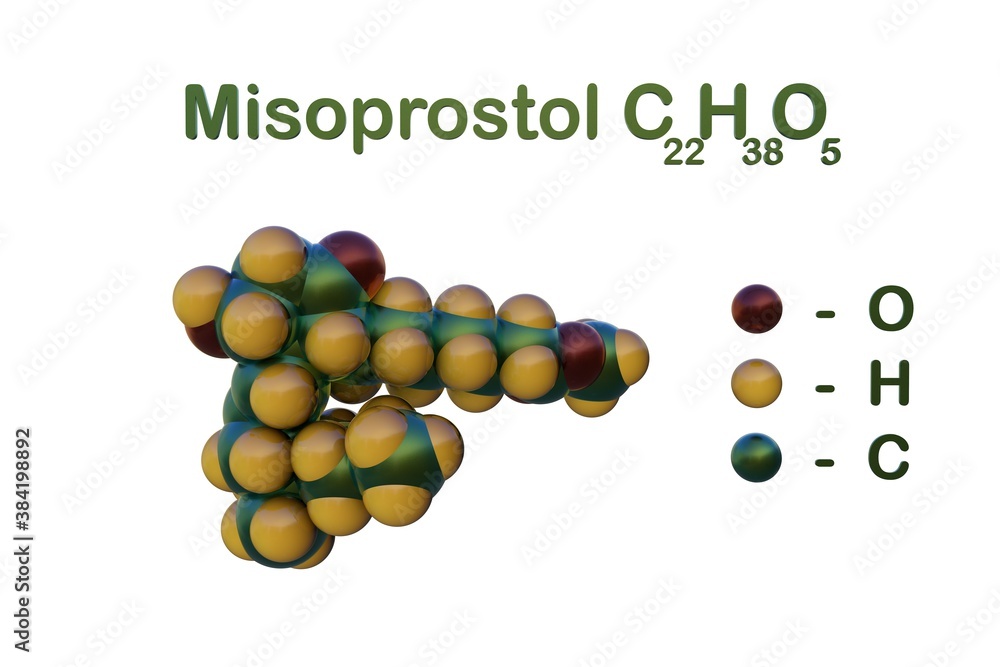 Structural chemical formula and molecular model of misoprostol, a ...
