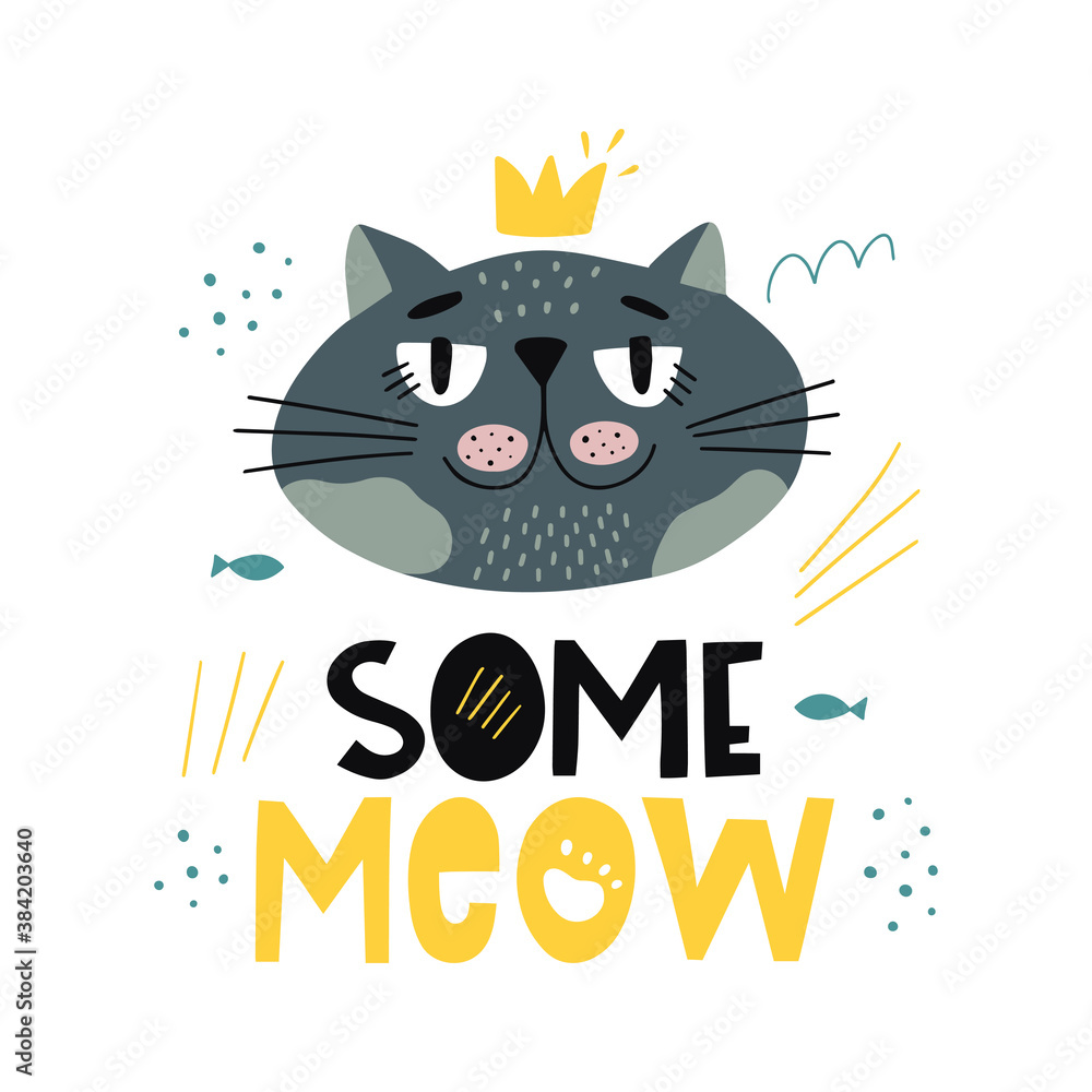 Funny cat, Some meow, clipart with typography. Modern baby print ...