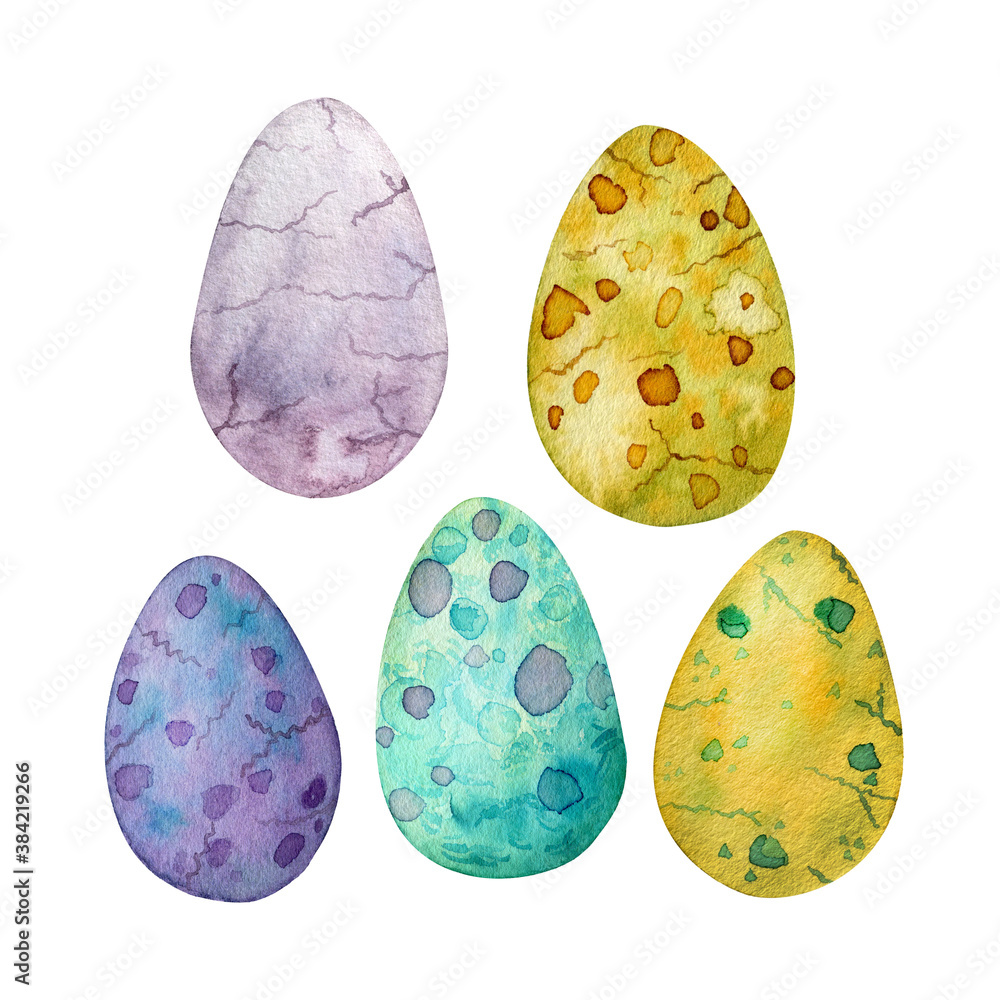 Colorful eggs watercolor clip-art collection. Hand-painted eggs of ...
