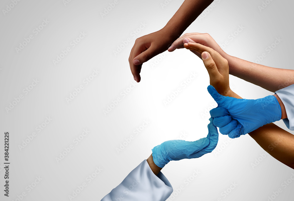 Medical workers and patients as hospital essential employees helping ...