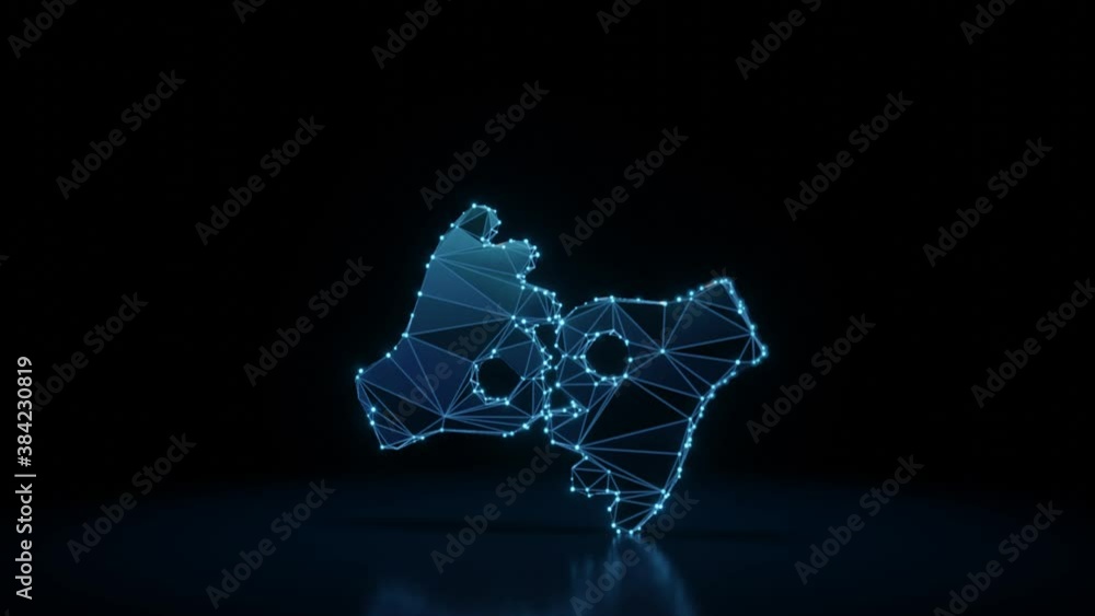 3d rendering 4k fly through wireframe neon glowing symbol of American ...