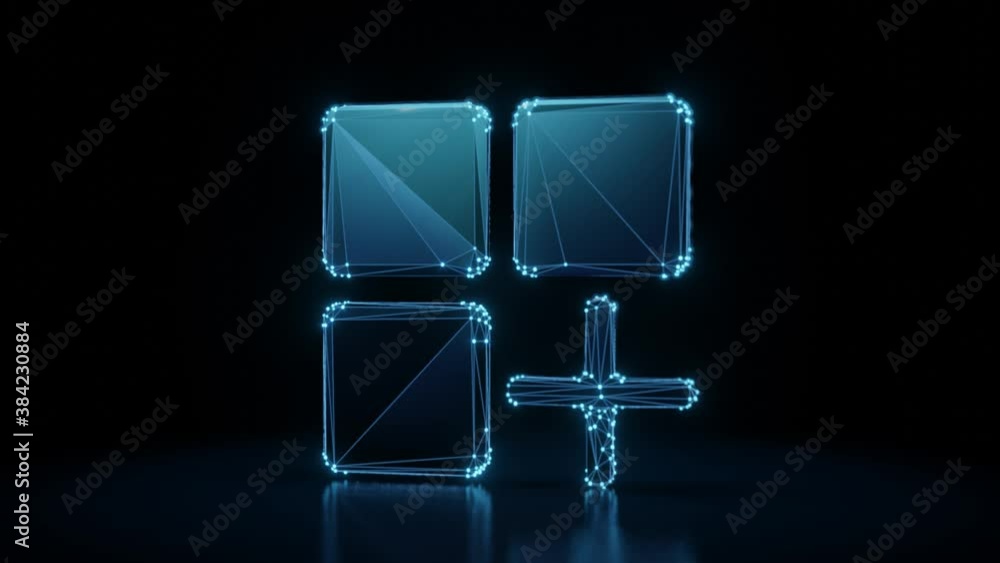 Vidéo Stock 3d rendering 4k fly through wireframe neon glowing symbol of mobile application with ...