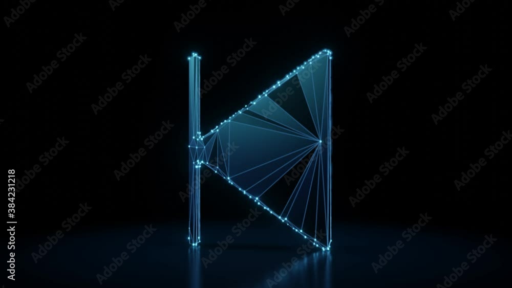 Vidéo Stock 3d rendering 4k fly through wireframe neon glowing symbol of stop left back with ...