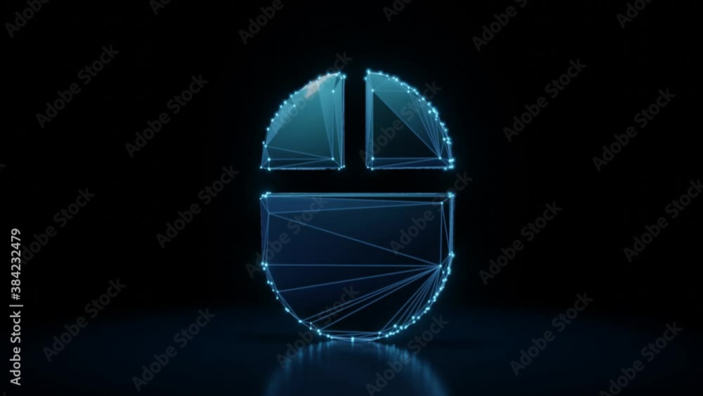 3d rendering 4k fly through wireframe neon glowing symbol of computer ...