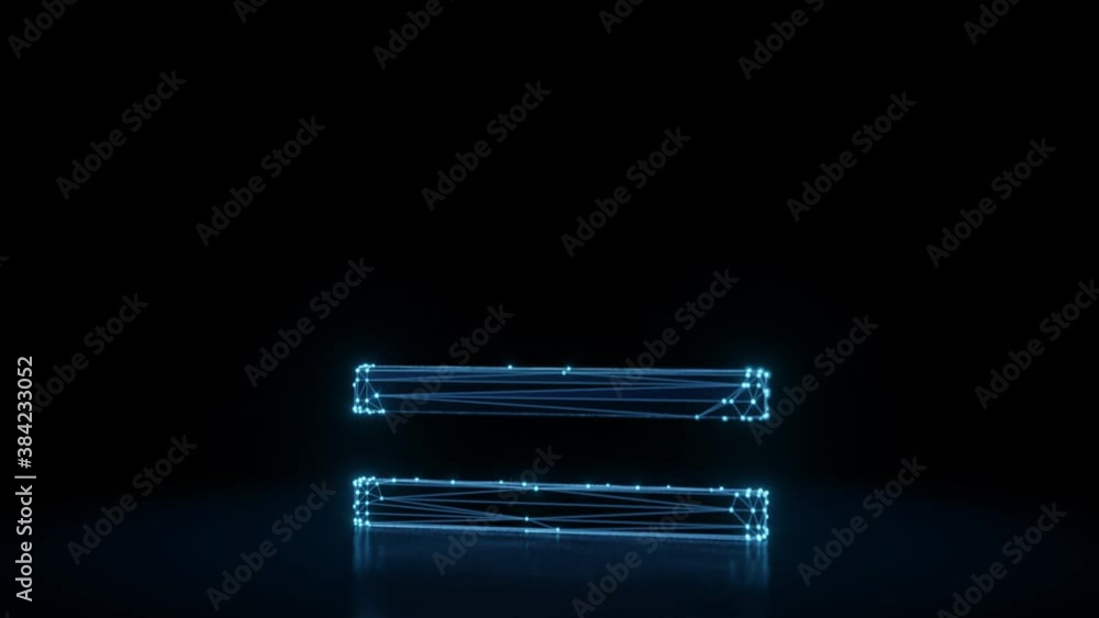 3d rendering 4k fly through wireframe neon glowing symbol of thin equal ...