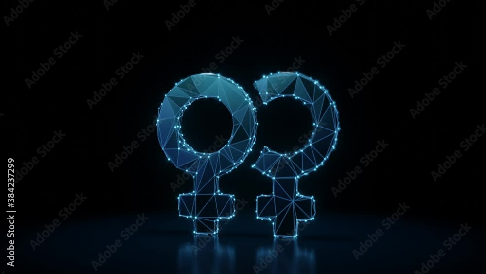 3d rendering 4k fly through wireframe neon glowing symbol of two venus ...