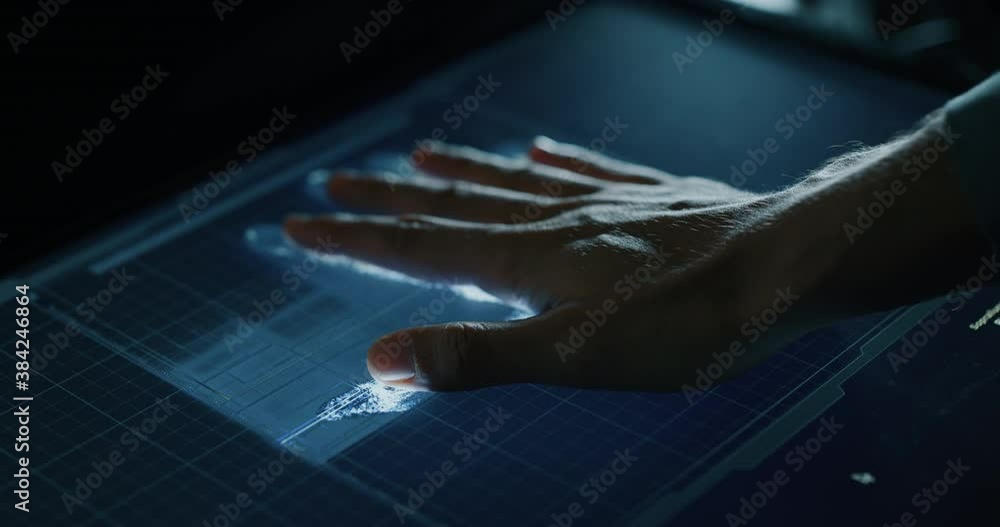 Futuristic digital processing of biometric fingerprint scanner. Concept ...