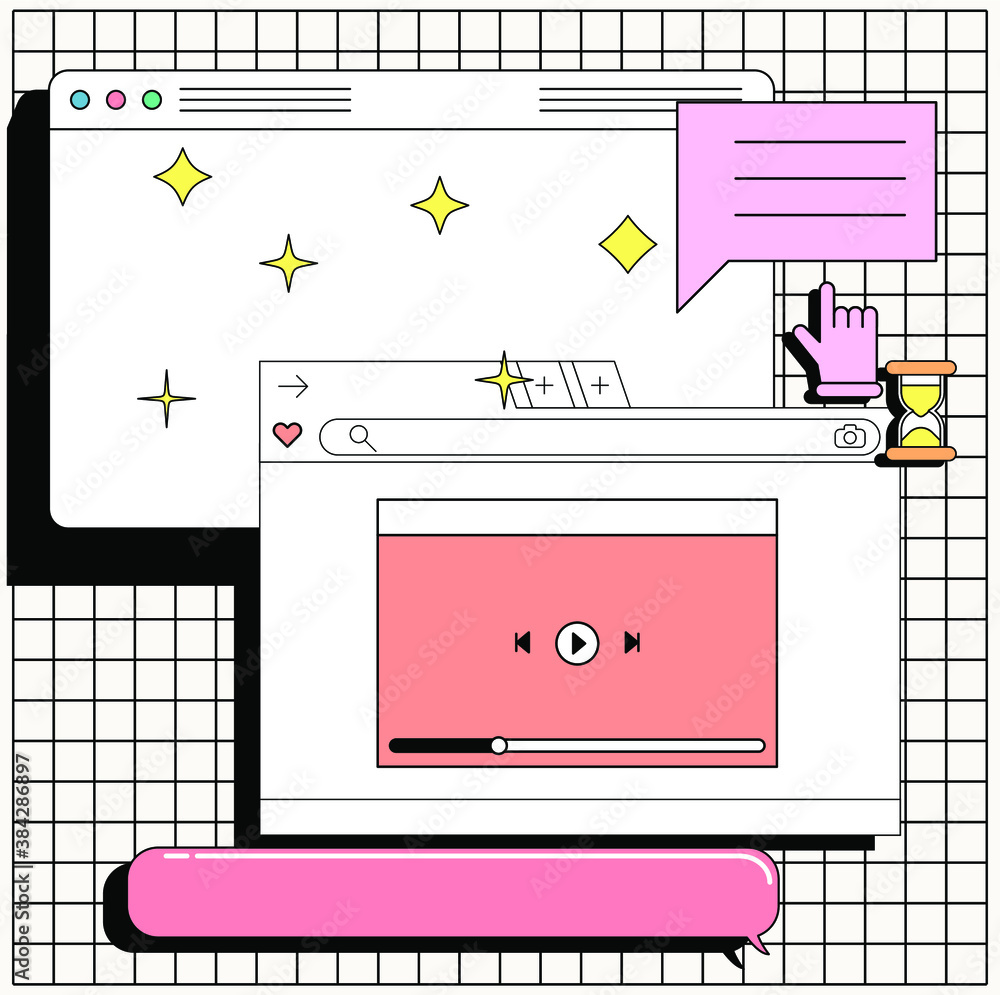 Collage of user interface elements, UI and UX theme. Trendy cover in ...