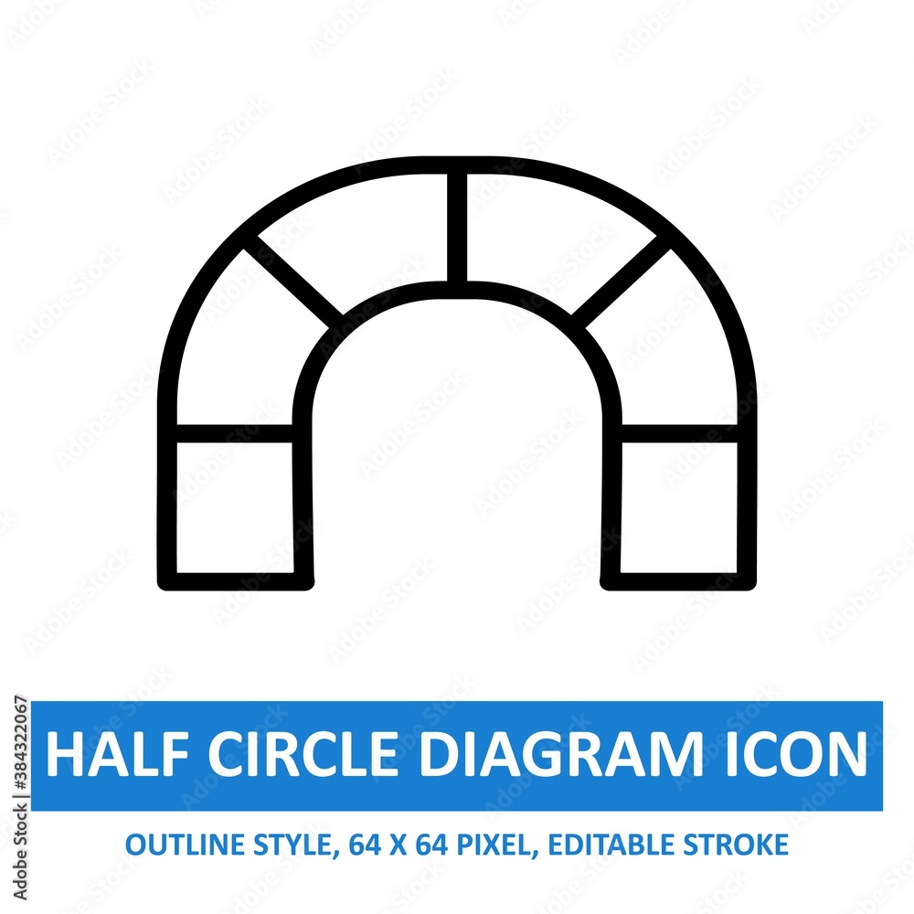 half circle diagram icon outline style on white background. chart and ...