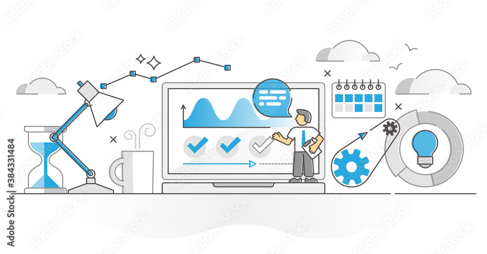 Project management analysis as work process control monocolor outline ...