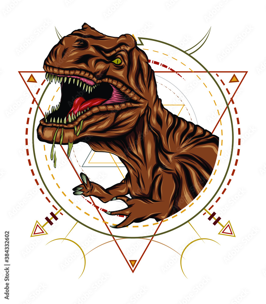 T rex logo vector illustration with geometry frame. Stock Vector ...
