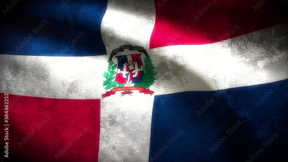 60FPS heavy dark grunge Dominican Republic flag with aged vintage ...