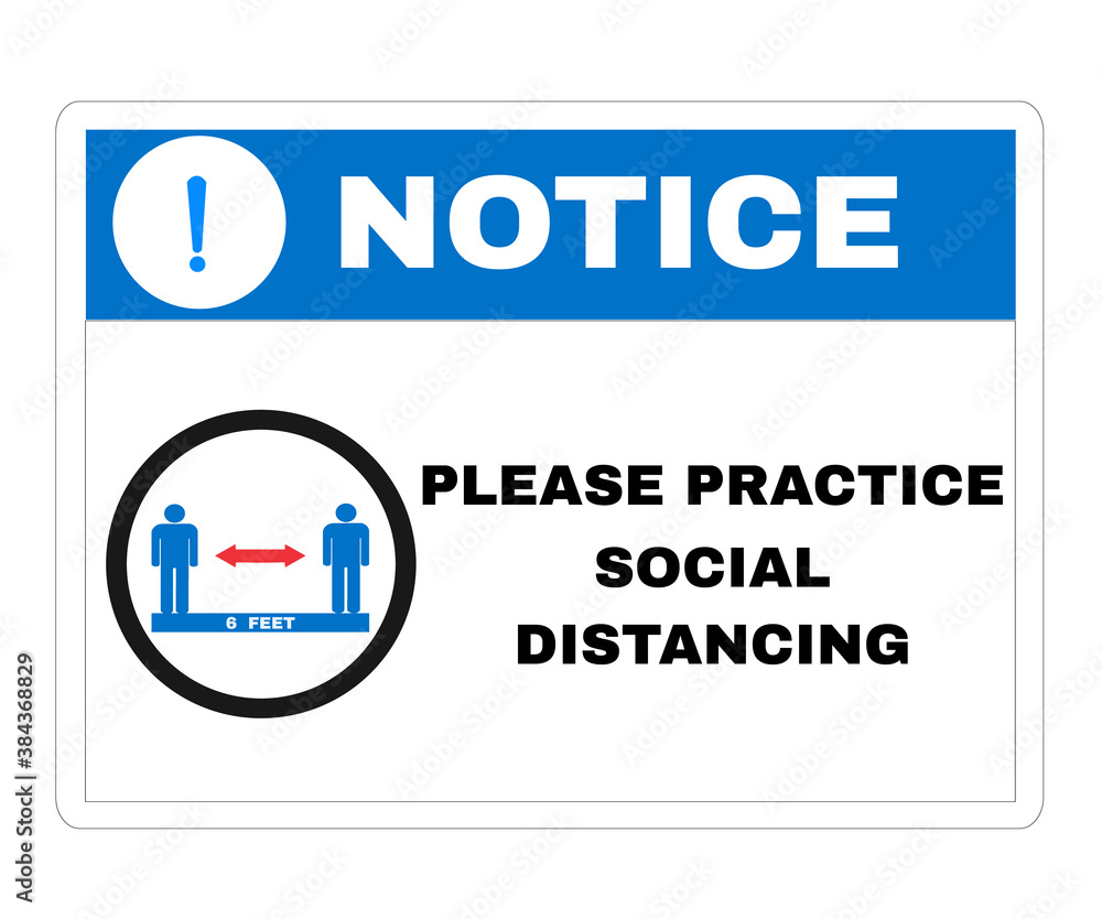 VIRUS Prevention signs, PHYSICAL DISTANCING Sign on NOTICE board with ...