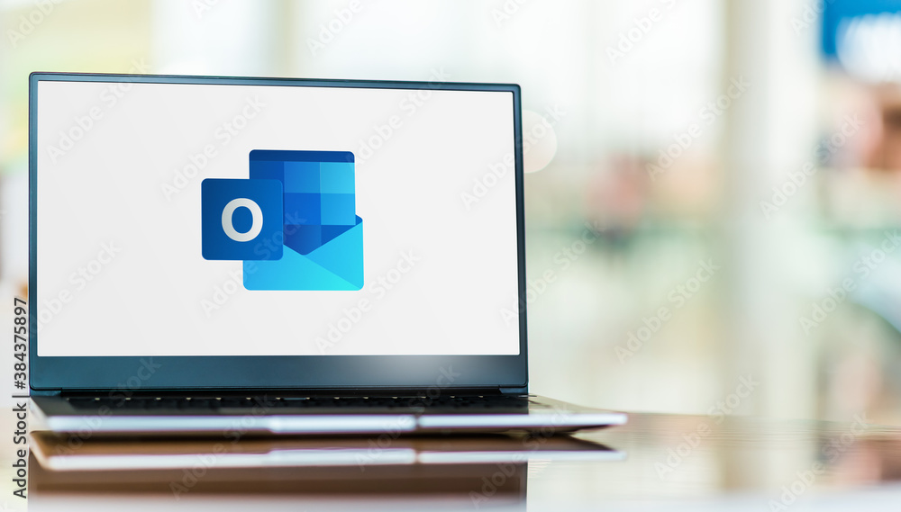 Laptop computer displaying logo of Microsoft Outlook Stock Photo ...